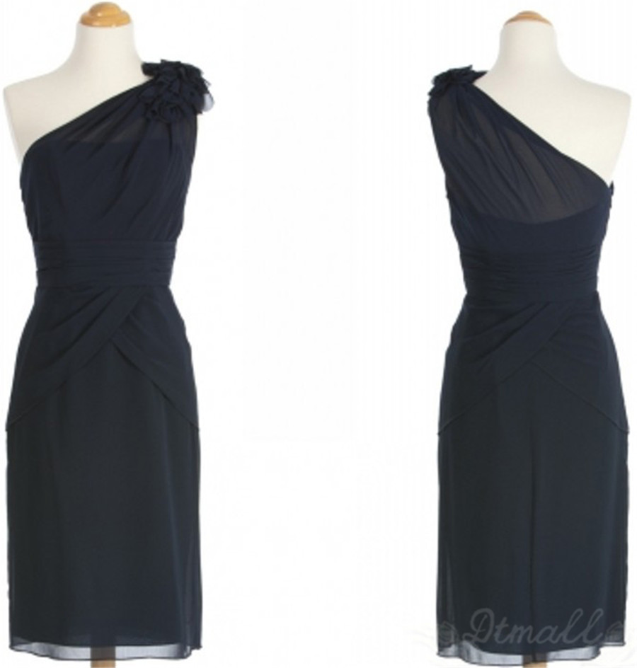 One Shoulder Chiffon Bridesmaid Dress Short Prom Dress Evening Dresses Spd214 on Luulla